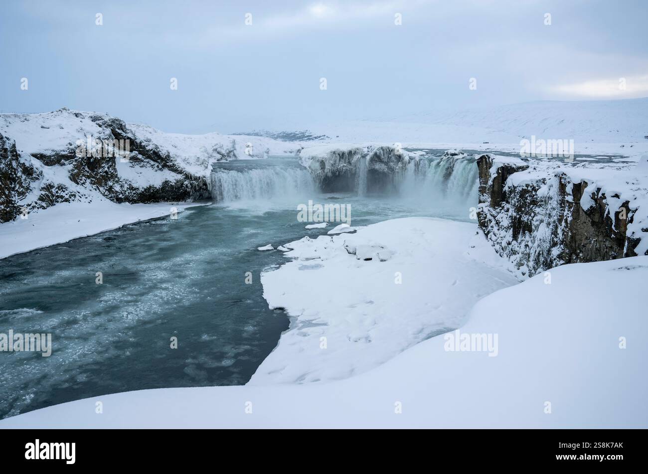 Akureyri, Iceland. 10th Jan, 2025. General view of Godafoss waterfall ...