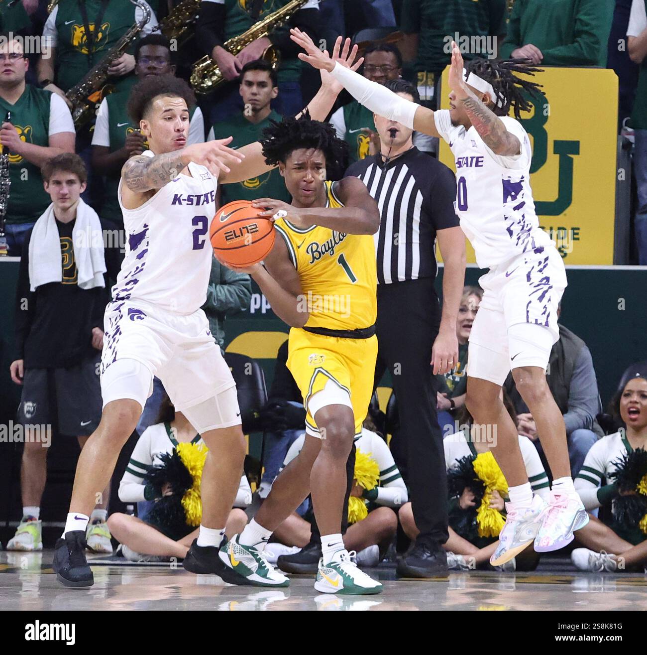 Baylor guard Robert Wright III is guarded by Kansas State guard Max ...
