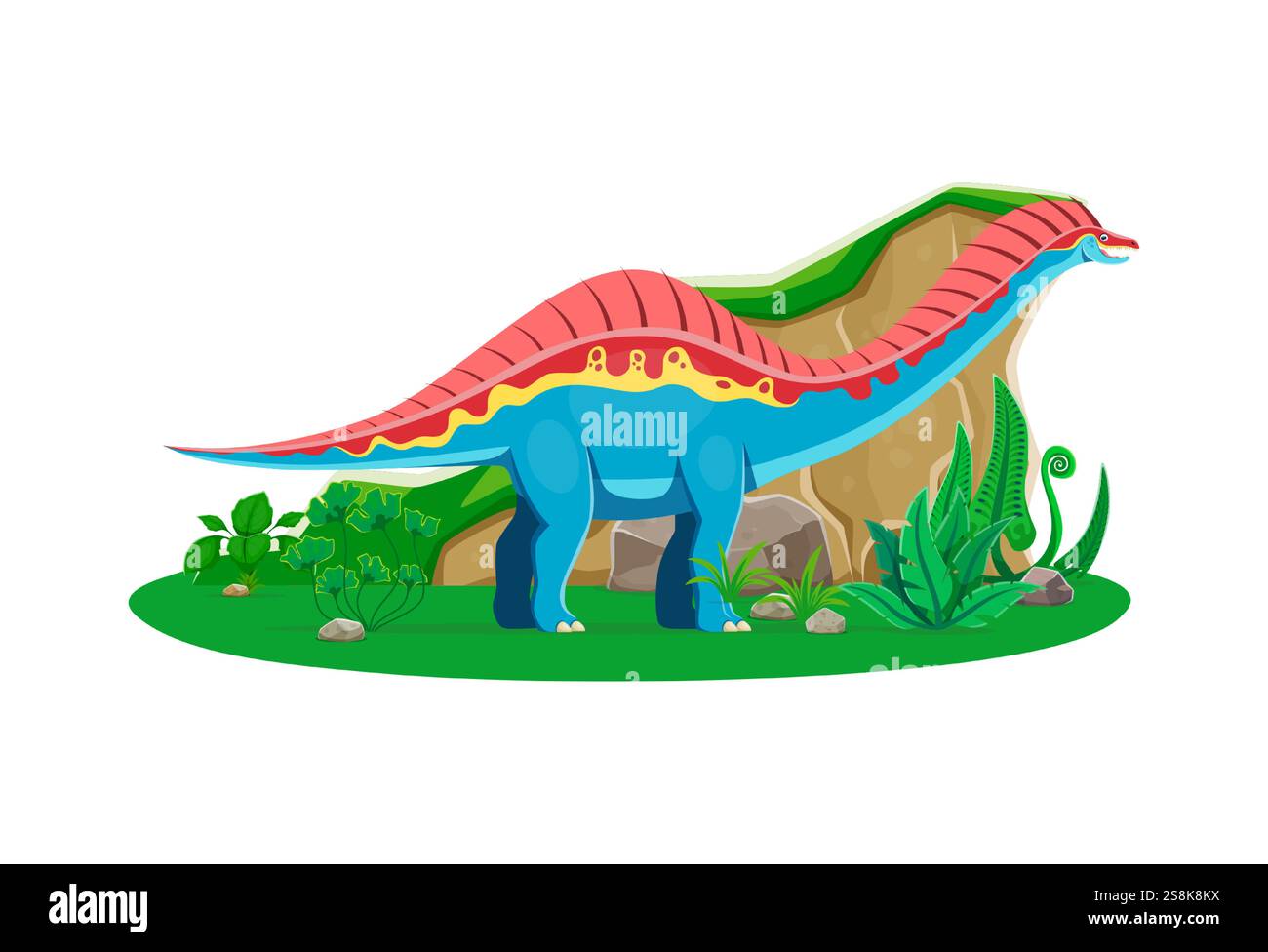 Paleontology Amargasaurus dinosaur cute character. Extinct lizard ...