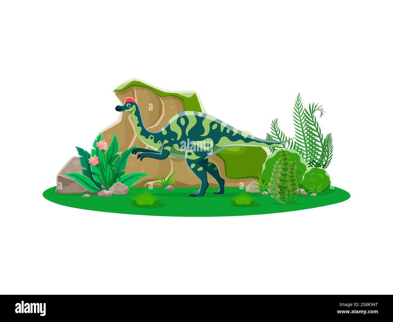 Cartoon dinosaur Hypacrosaurus, prehistoric lizard in Jurassic park ...