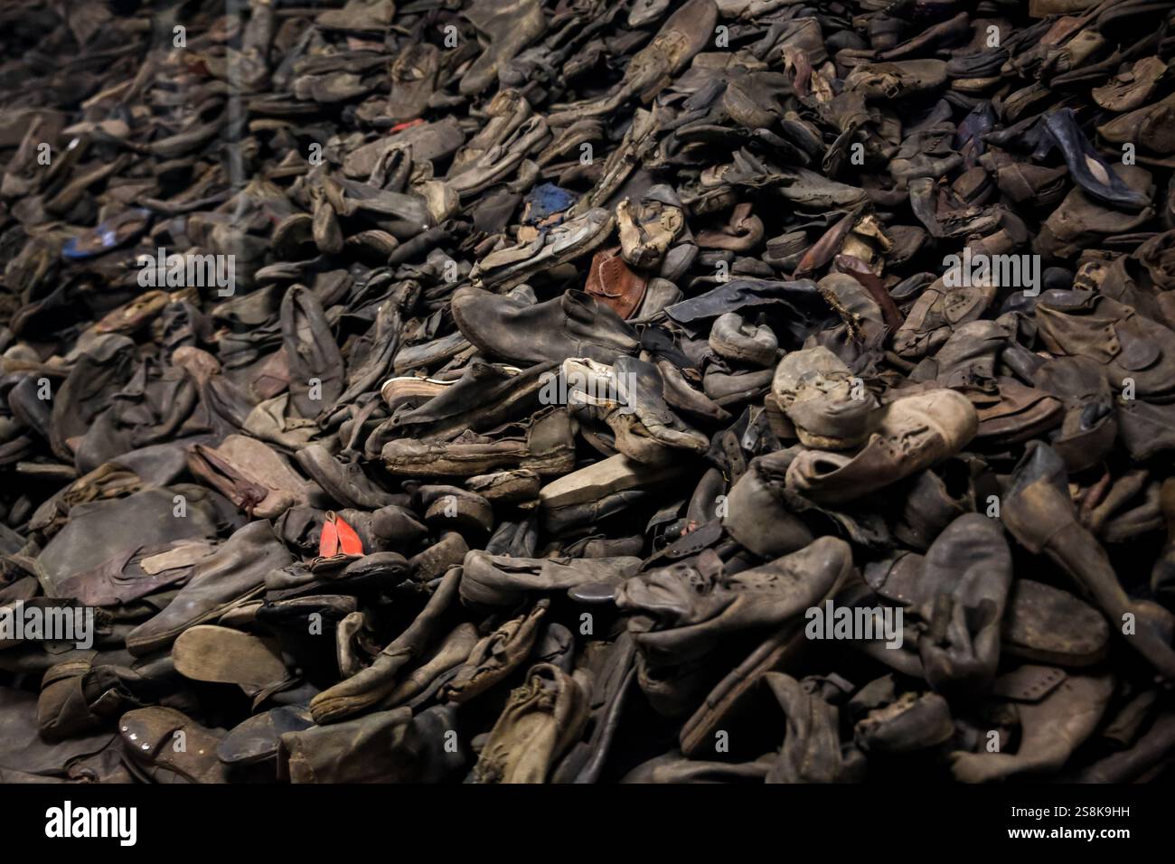 Exhibition of prisoners shoes seen at the Museum of Auschwitz/Birkenau ...