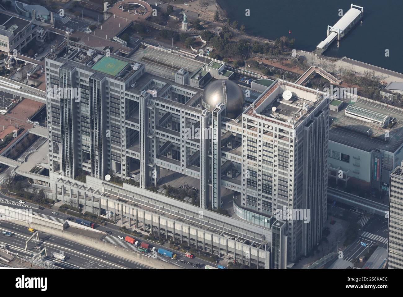 An aerial photo shows Fuji Television Network, Inc. headquarters ...