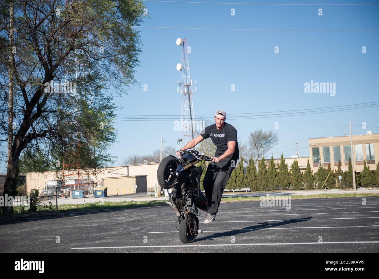 Springfield, MO USA - April 27, 2018: Young man doing stunts on a ...