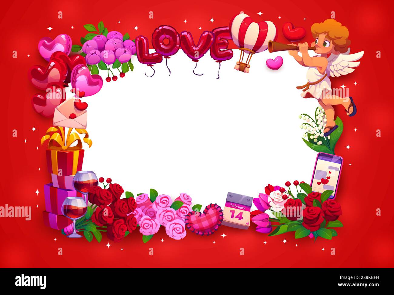 Valentine day frame with cherubs and cupid characters for love holiday ...