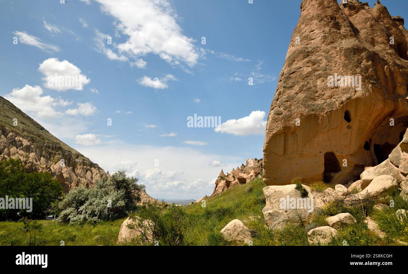 Carved mountainside dwellings, Zelve Open Air Museum, Goreme National ...