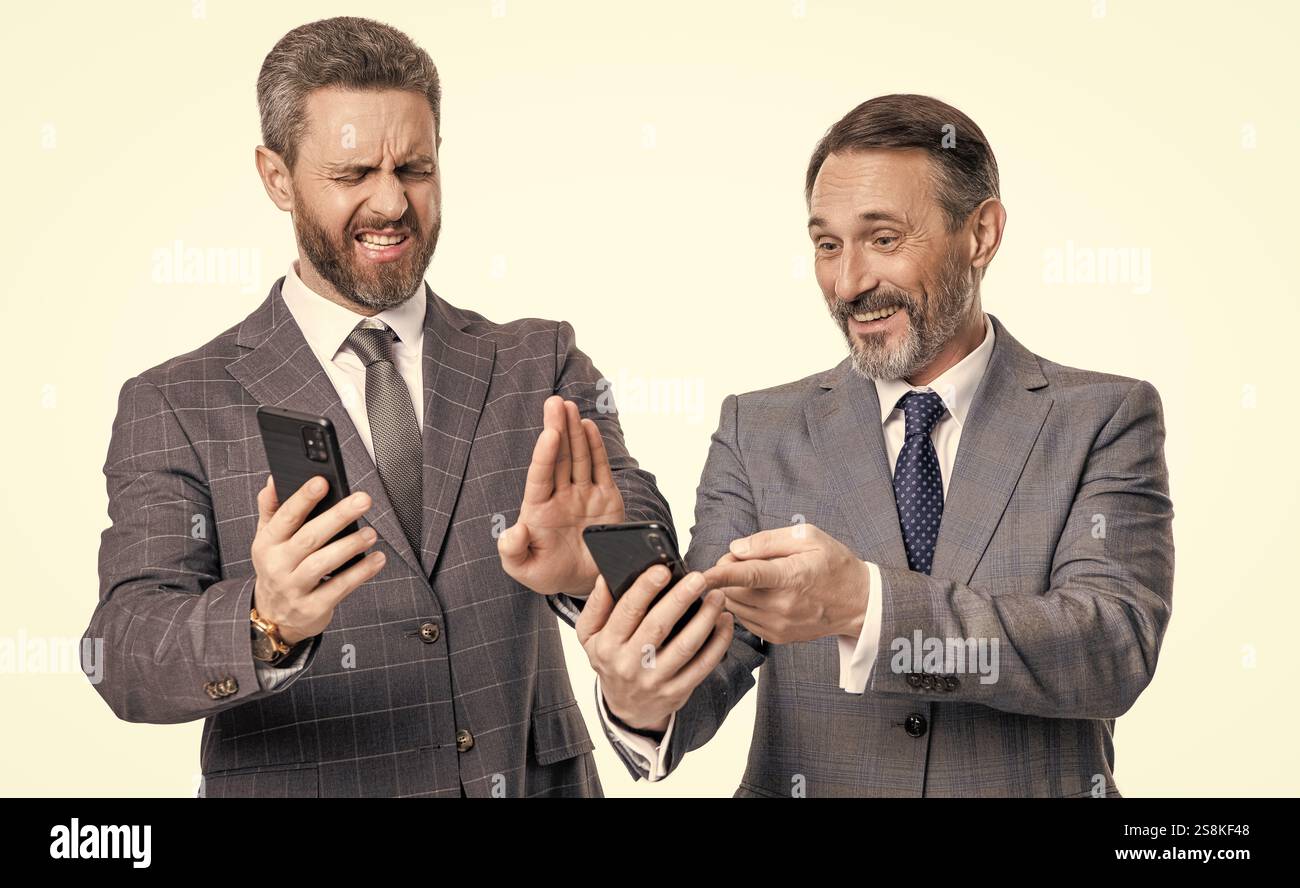 businessmen check interest rate on phone online isolated on white ...