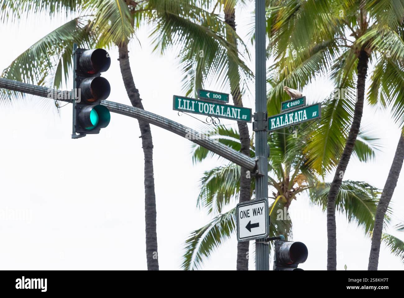 Honolulu, Hawaii, USA - February 22, 2024 - Traffic lights and street ...