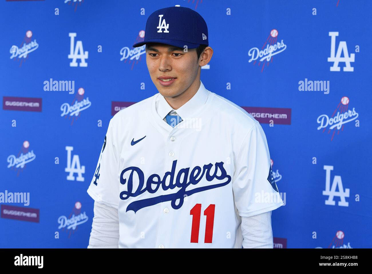 LOS ANGELES, CA - JANUARY 22: Newly acquired Los Angeles Dodgers ...
