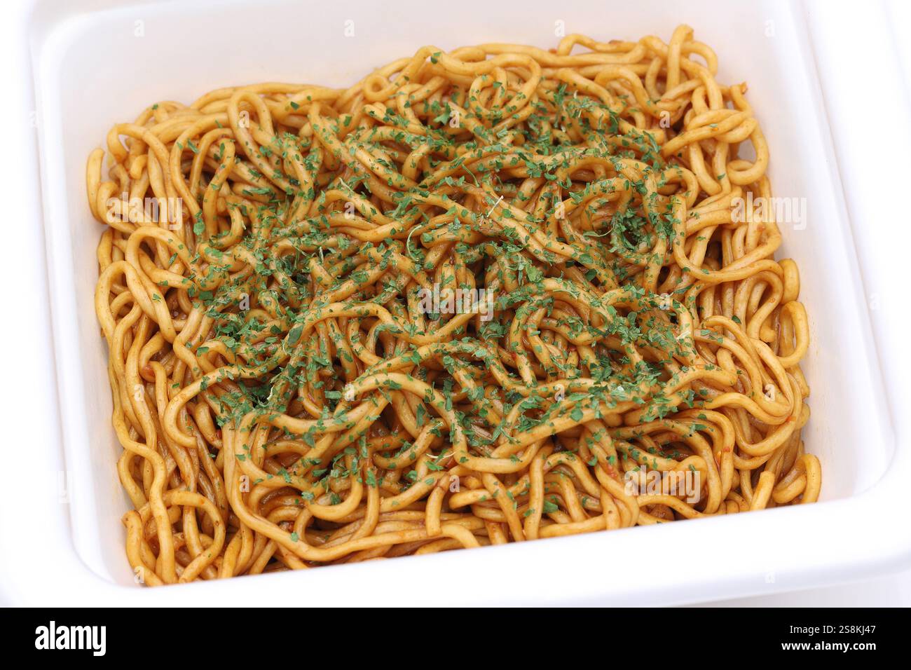 Instant fried noodles in white plastic cup, Instant noodles in cup that ...