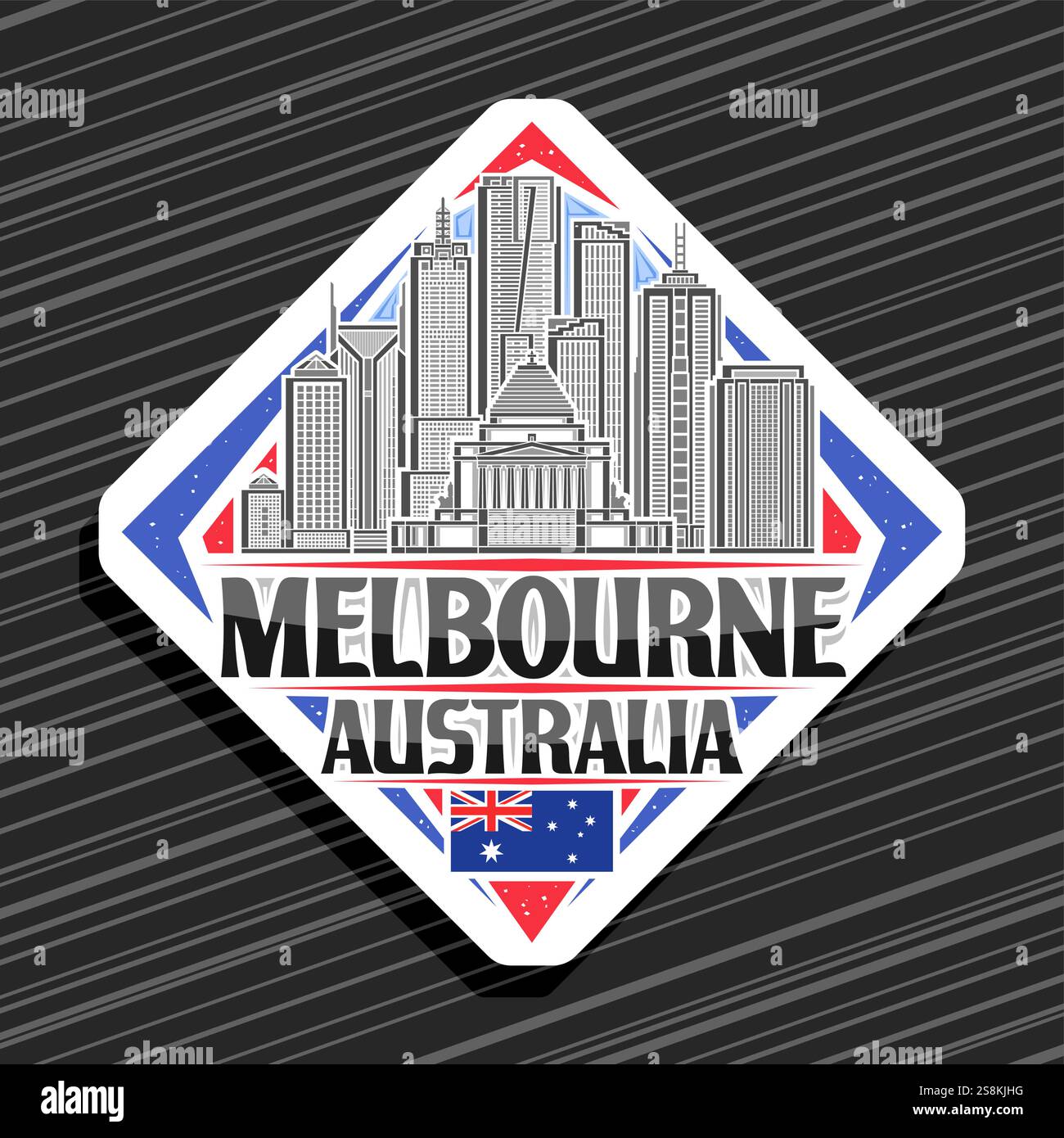 Vector logo for Melbourne, white decorative rhomb road sign with ...