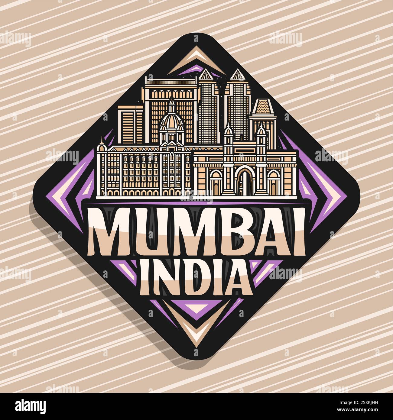 Vector logo for Mumbai, dark decorative rhomb road sign with simple ...