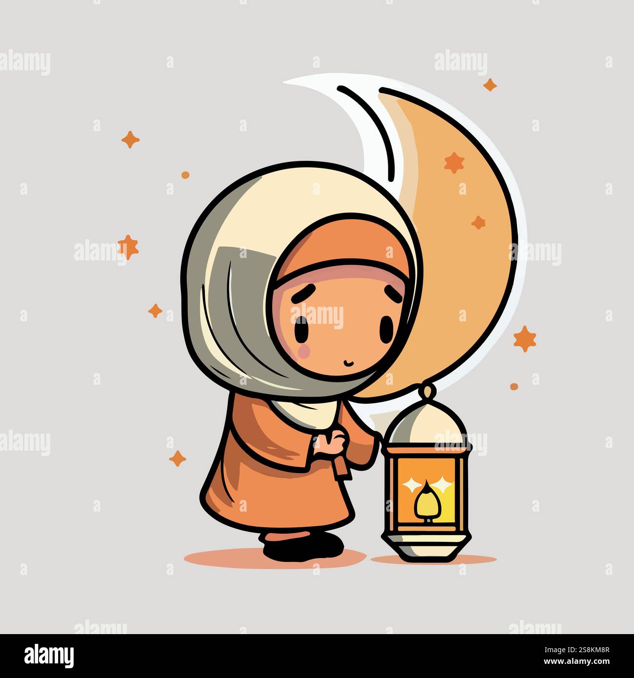 Islamic religious symbols and cartoon characters vector illustration ...