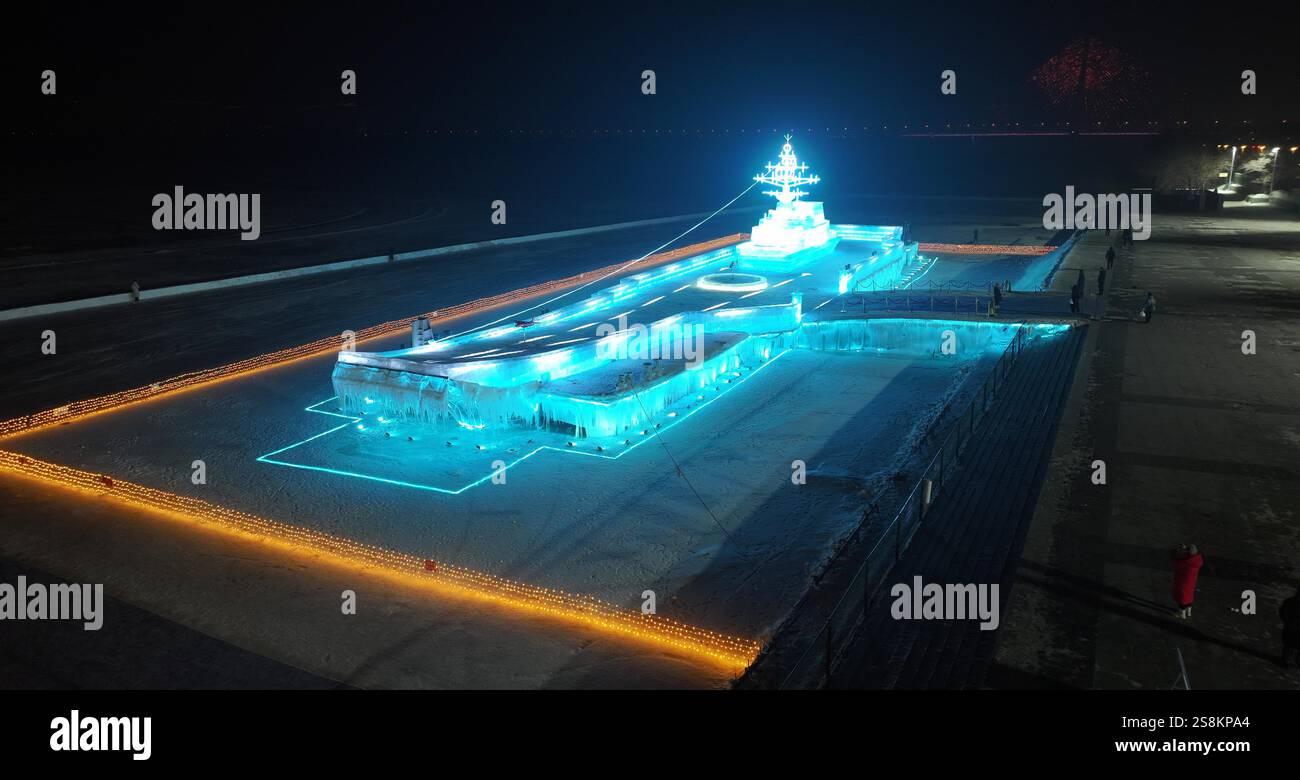 Aerial photo shows the Chinese navy's Liaoning aircraft carrier ice ...