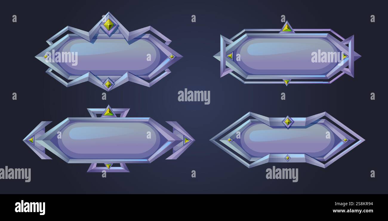 Silver game buttons set isolated on black background. Vector cartoon ...