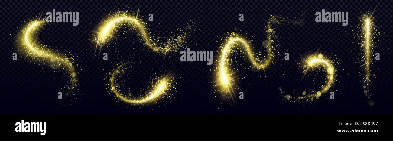 Gold glitter swirls with luminous sparkle effect and magical dust ...