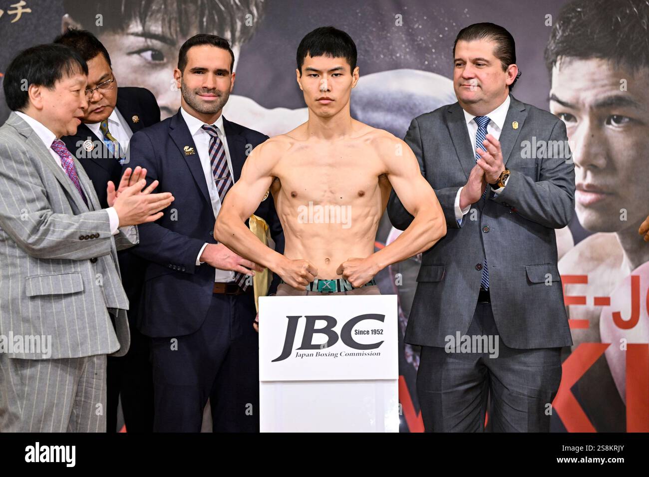 Kim Ye-joon of South Korea poses during the official weigh-in ahead of his world super ...