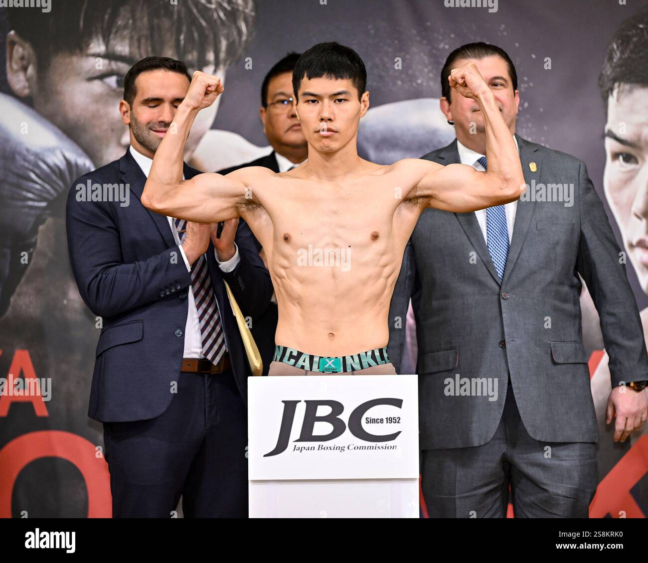 Kim Ye-joon of South Korea poses during the official weigh-in ahead of his world super ...
