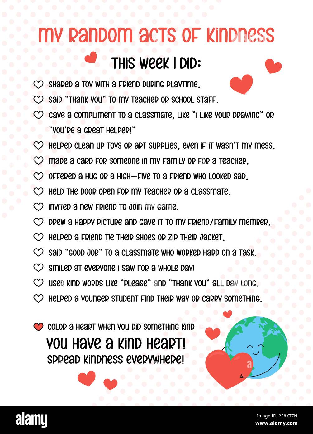 Random acts of kindness list for kids. Printable activity page ...