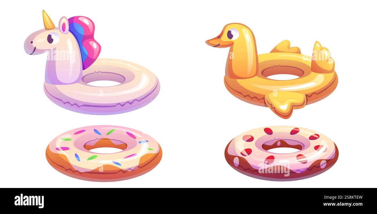 Inflatable rings set isolated on white. Vector cartoon illustration of ...