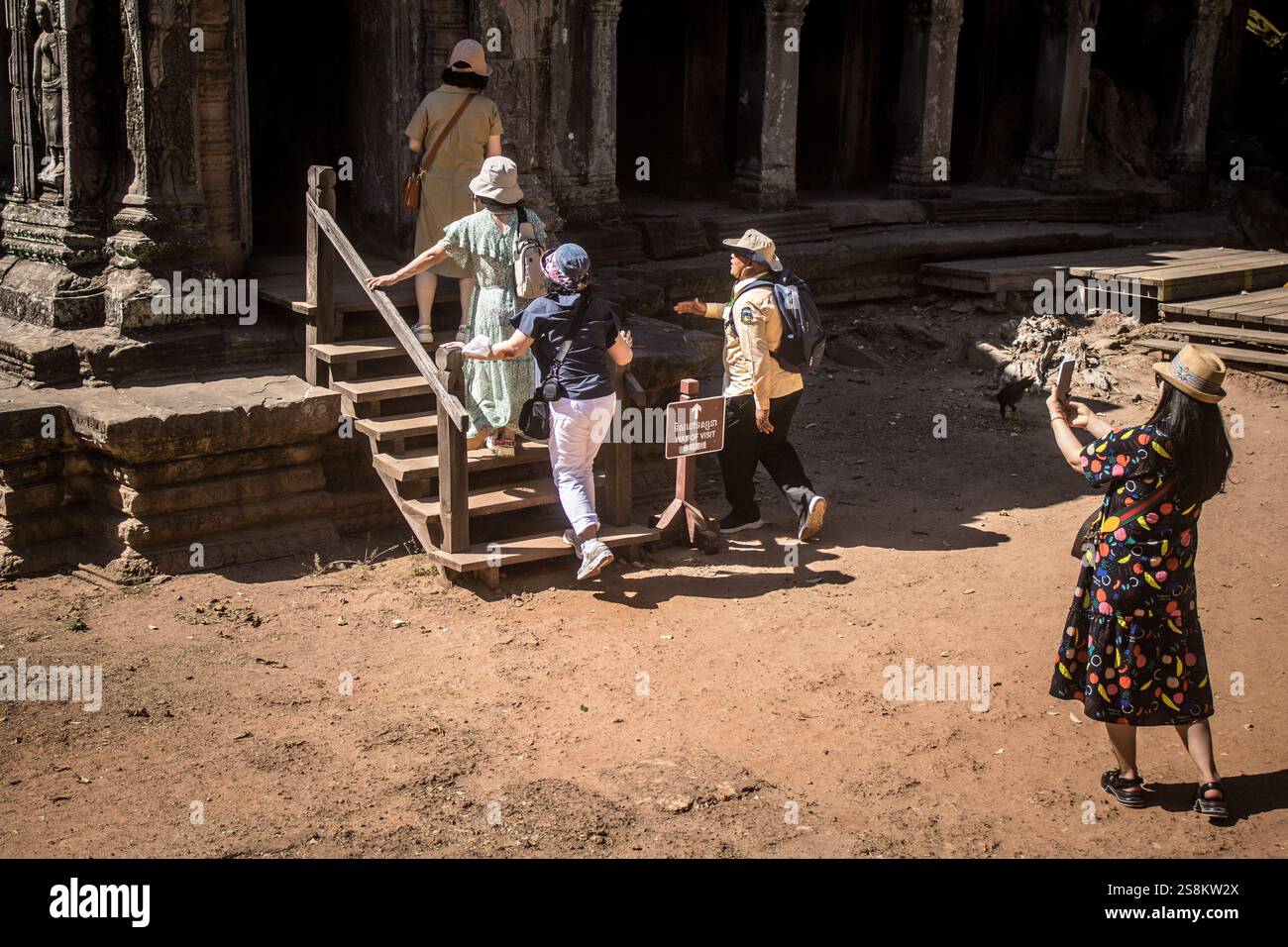 Siem reap, Cambodia, January 21, 2025 Tourists visiting Ta Prohm temple ...