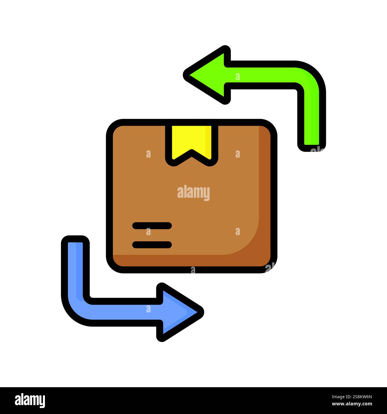 an icon with dispatched package and opposite direction arrows showing ...