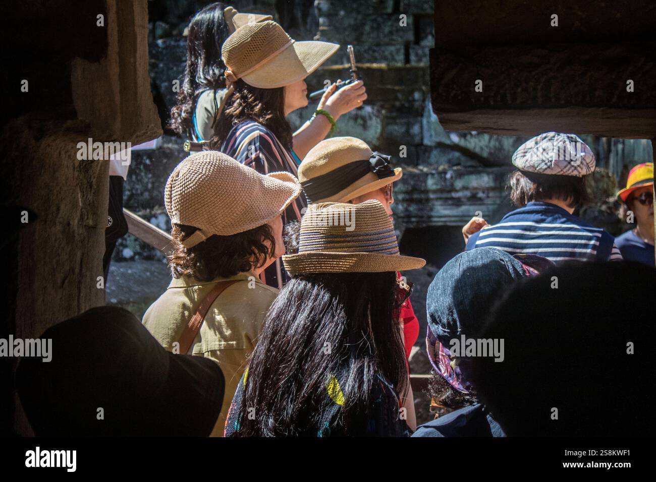 Siem reap, Cambodia, January 21, 2025 Tourists visiting Ta Prohm temple ...