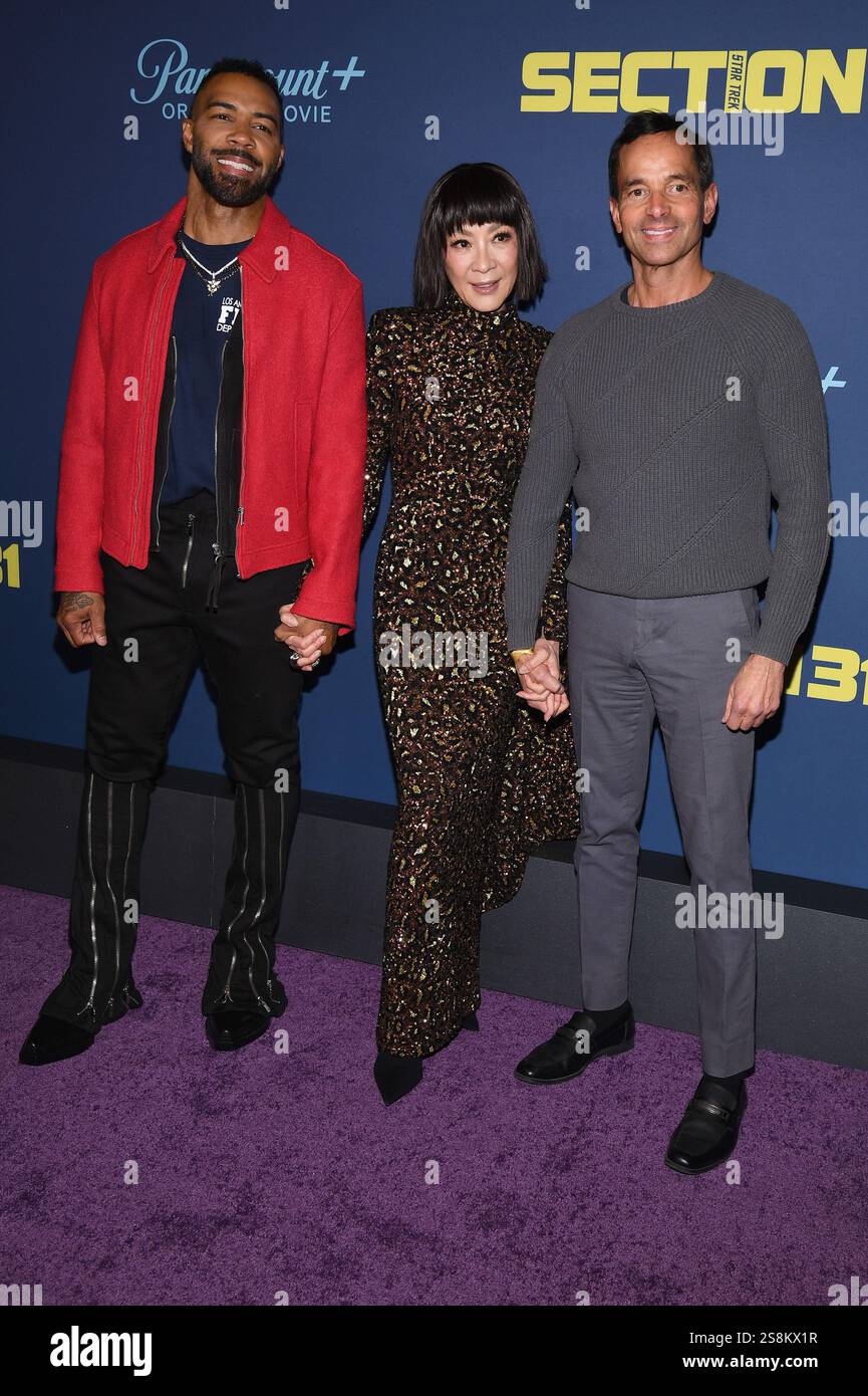 New York, USA. 22nd Jan, 2025. (L-R) Omar Hardwick, Michelle Yeoh and ...