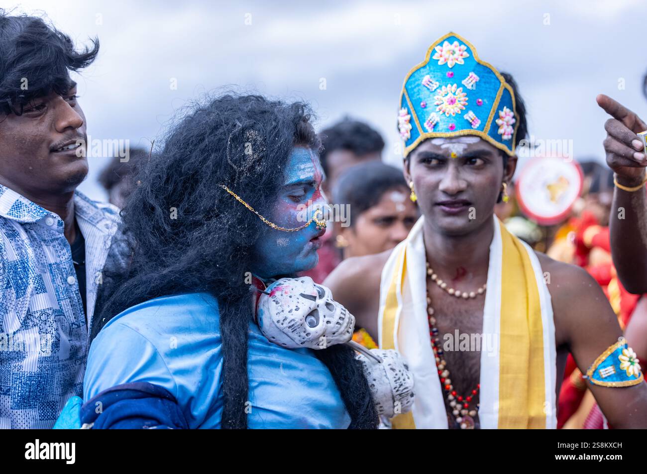 Kulasai, Portrait of indian hindu devotee with painted face and dressed ...