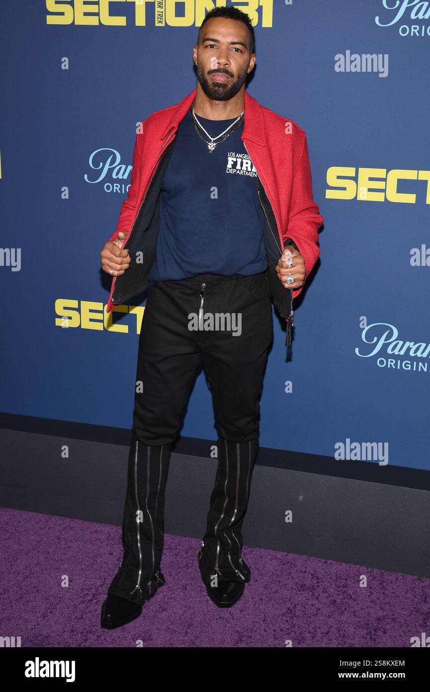 New York, USA. 22nd Jan, 2025. Omari Hardwick wears a LAFD shirt as he ...
