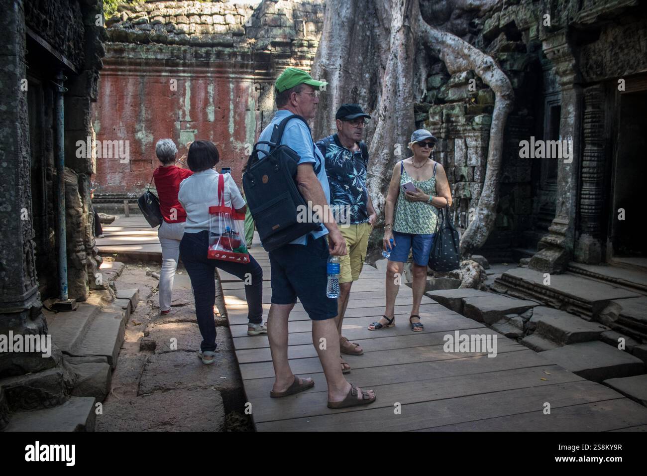 Siem reap, Cambodia, January 21, 2025 Tourists visiting Ta Prohm temple ...