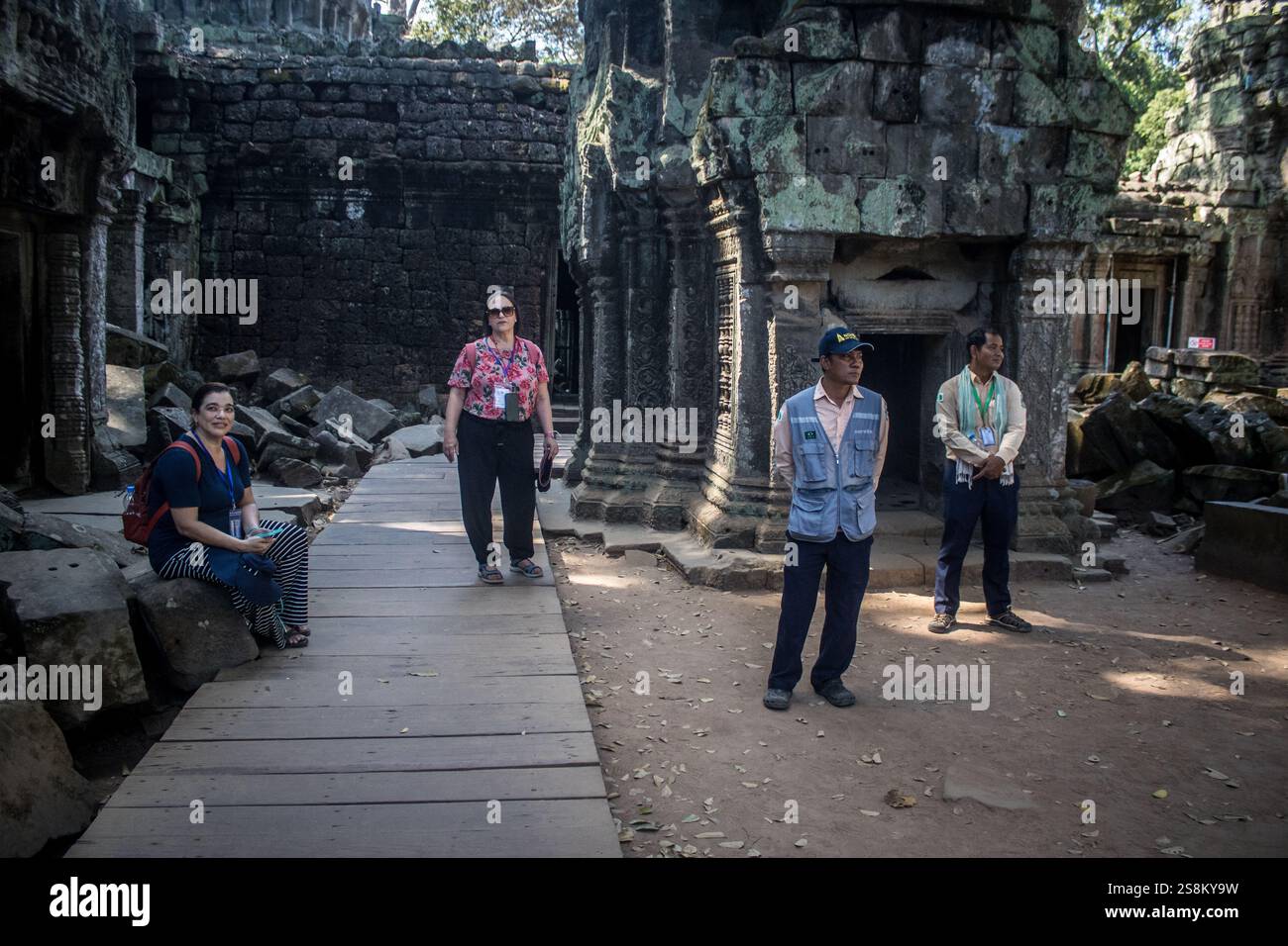 Siem reap, Cambodia, January 21, 2025 Tourists visiting Ta Prohm temple ...