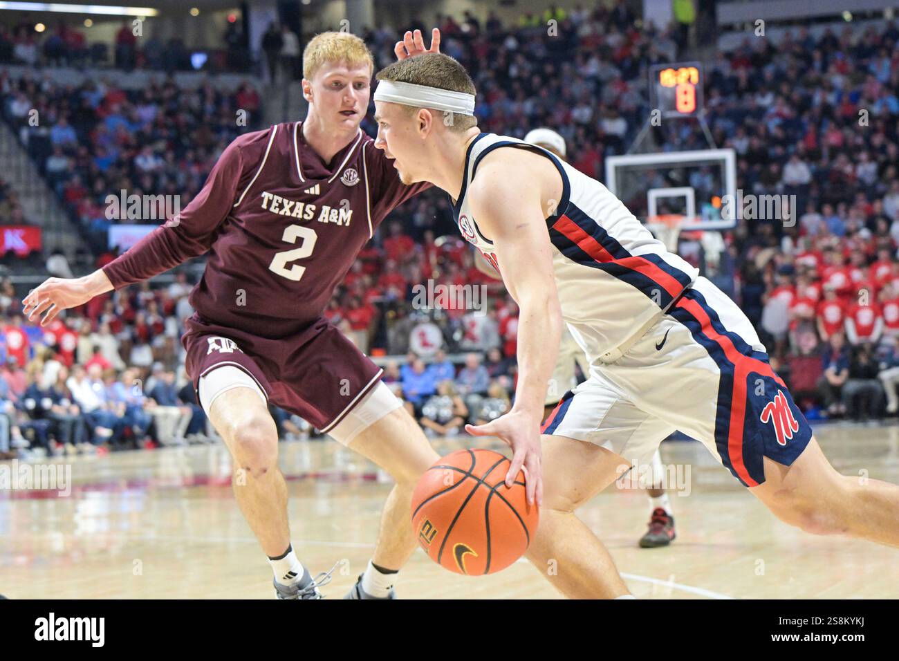 Mississippi guard Sean Pedulla (3) dribbles against Texas AM guard ...