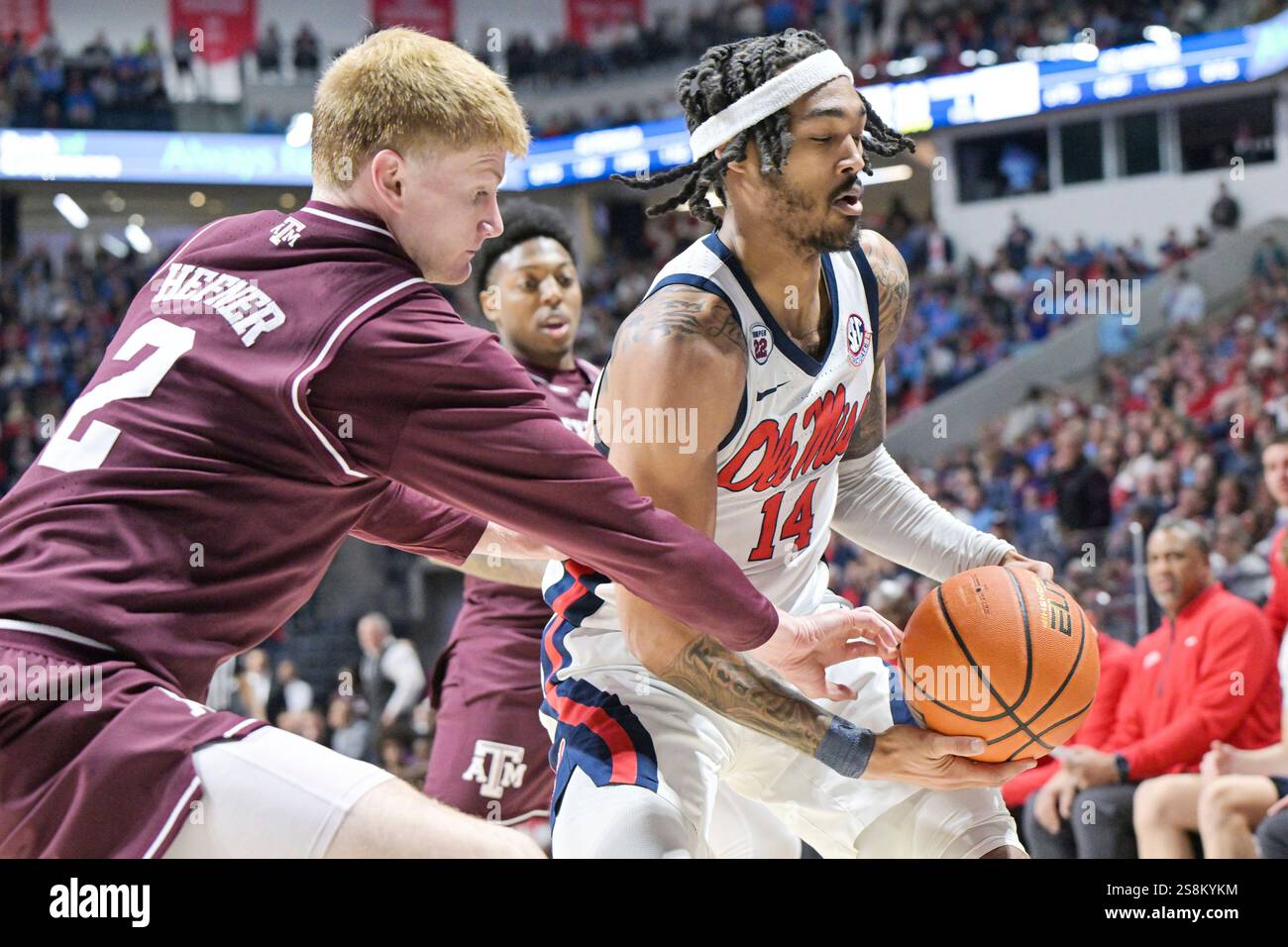 Texas AM guard Hayden Hefner (2) knocks the ball away from Mississippi ...