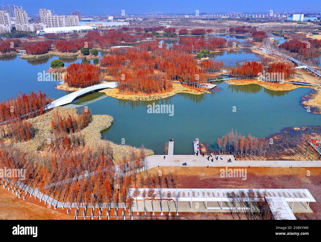 Aerial photo shows the winter scenery at Yuweizhou wetland park in ...