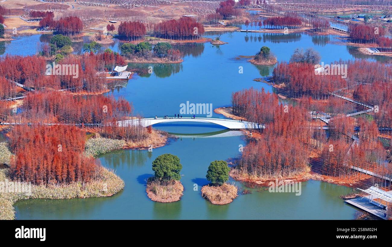 Aerial photo shows the winter scenery at Yuweizhou wetland park in ...