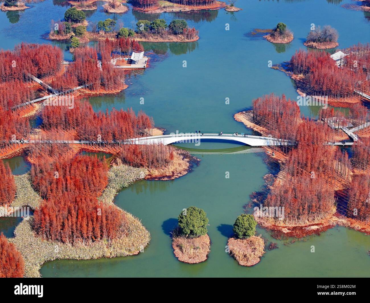Aerial photo shows the winter scenery at Yuweizhou wetland park in ...