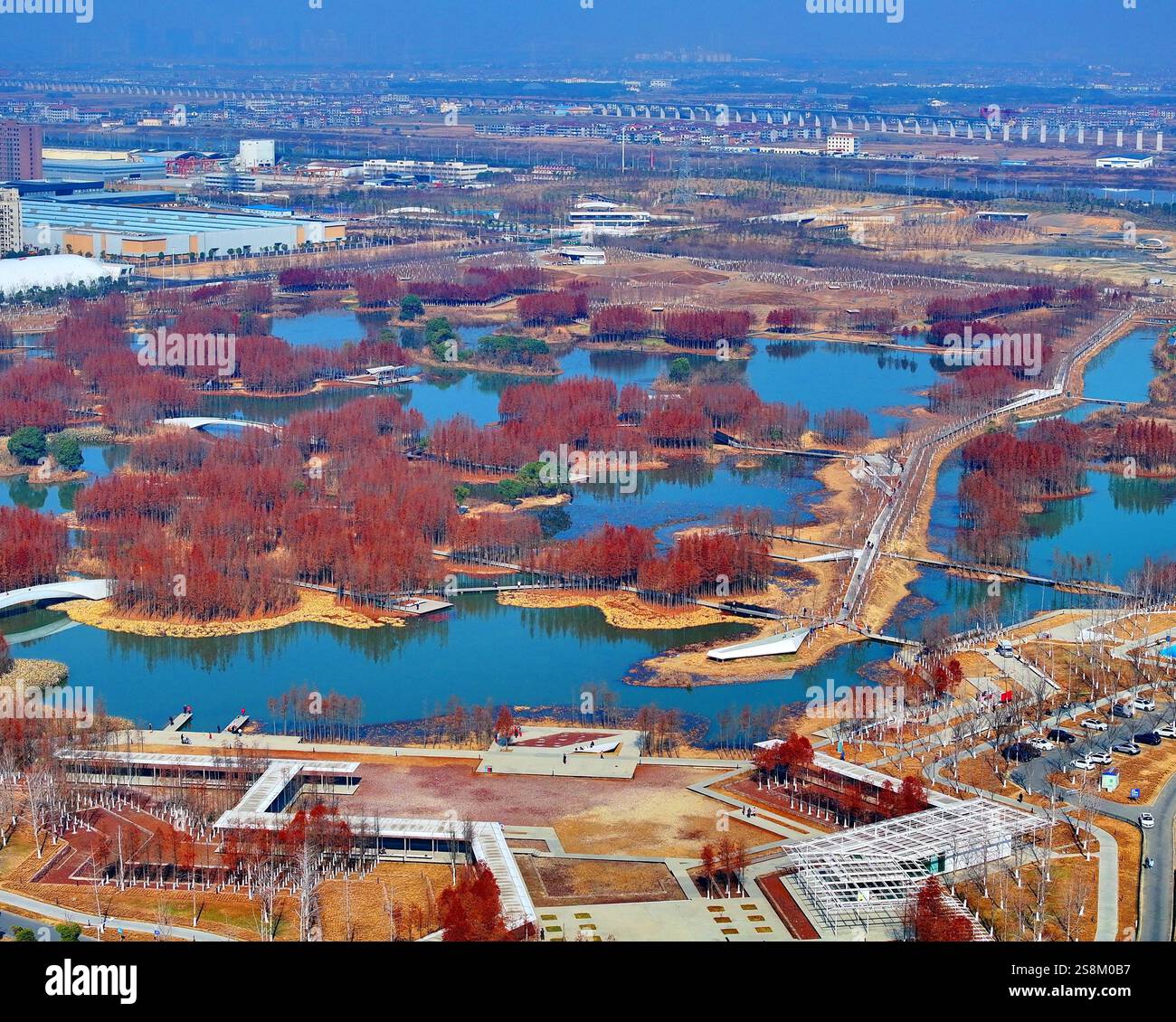 Aerial photo shows the winter scenery at Yuweizhou wetland park in ...
