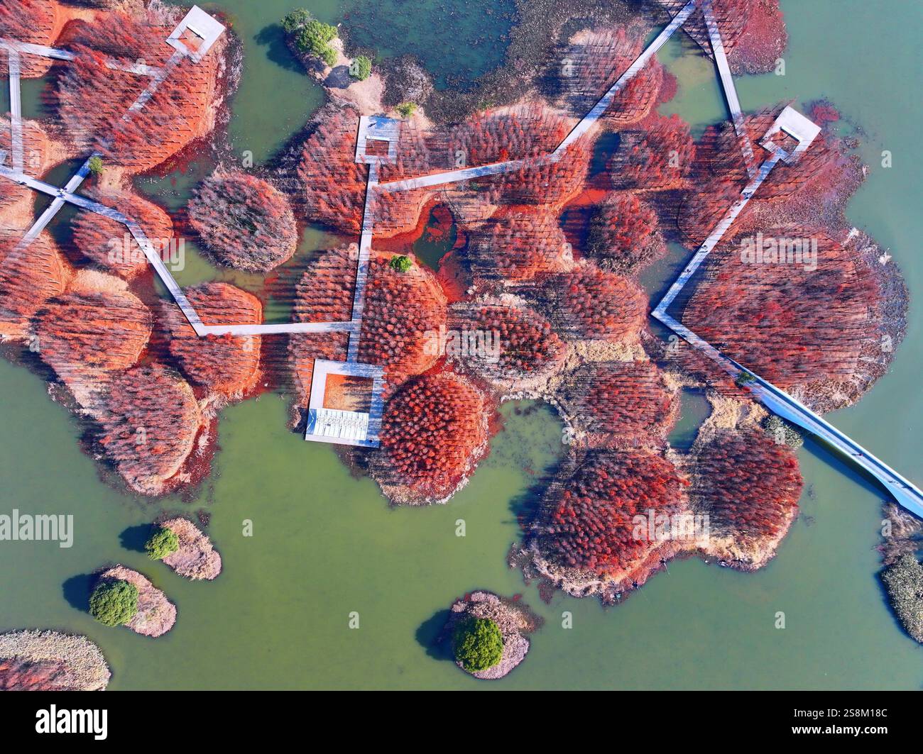 Aerial photo shows the winter scenery at Yuweizhou wetland park in ...