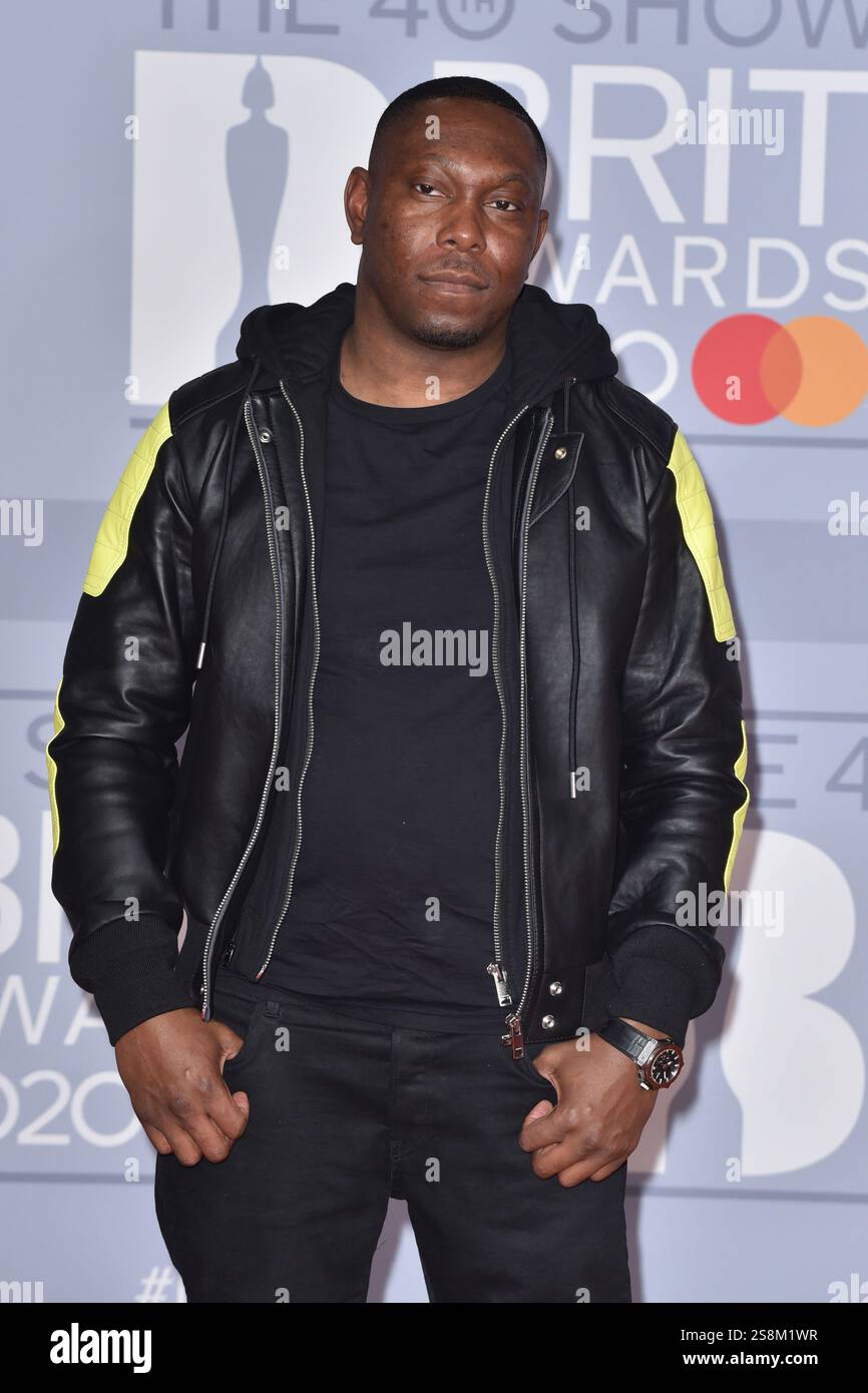 ***EDITORIAL USE ONLY*** Dizzee Rascal attends The BRIT Awards 2020 at The O2 in London, England ...