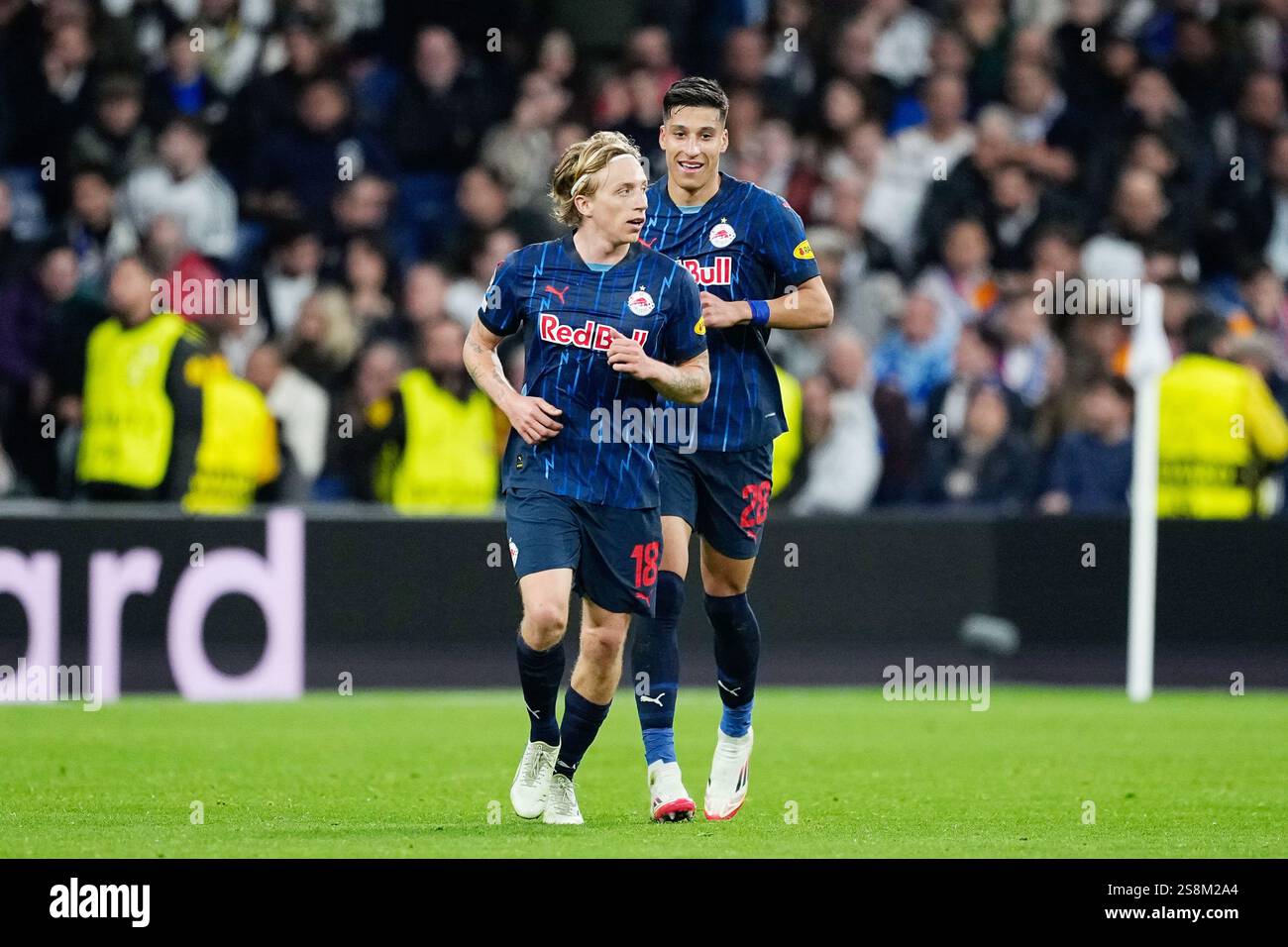 Mads Bidstrup of RB Salzburg celebrates a goal during the UEFA ...