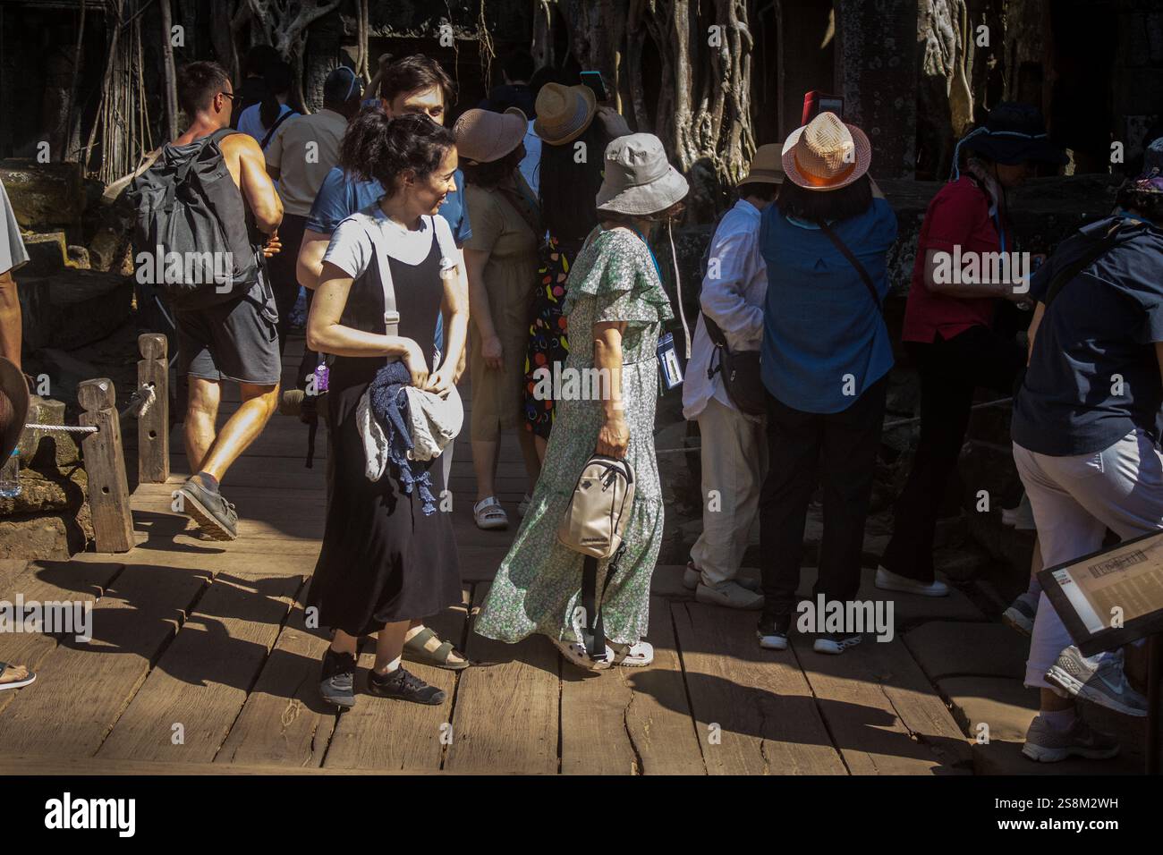 Siem reap, Cambodia, January 21, 2025 Tourists visiting Ta Prohm temple ...