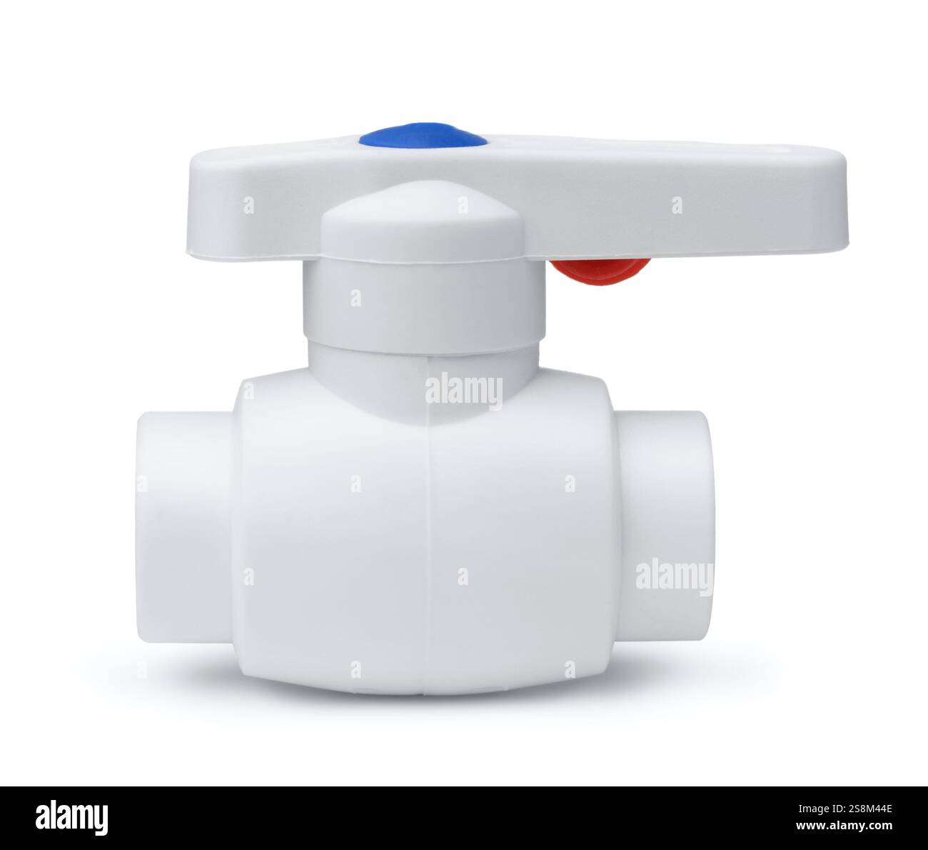 Side view of plastic ball valve isolated on white Stock Photo - Alamy