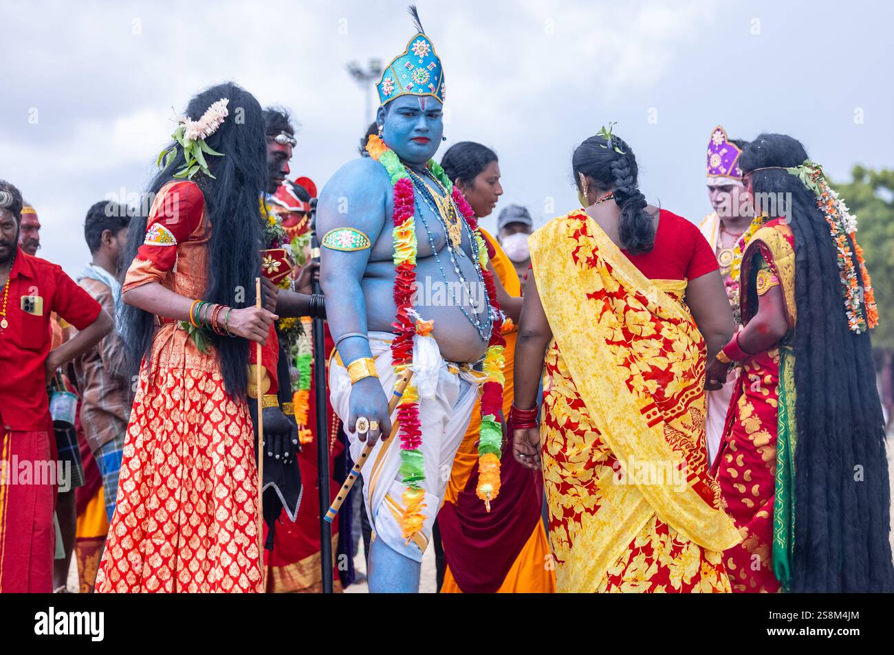 Kulasai, Portrait of indian hindu devotee with painted face and dressed ...