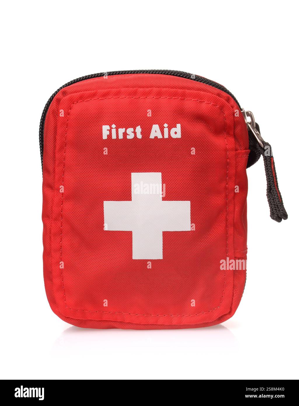 Front view of red first aid bag isolated on white Stock Photo - Alamy