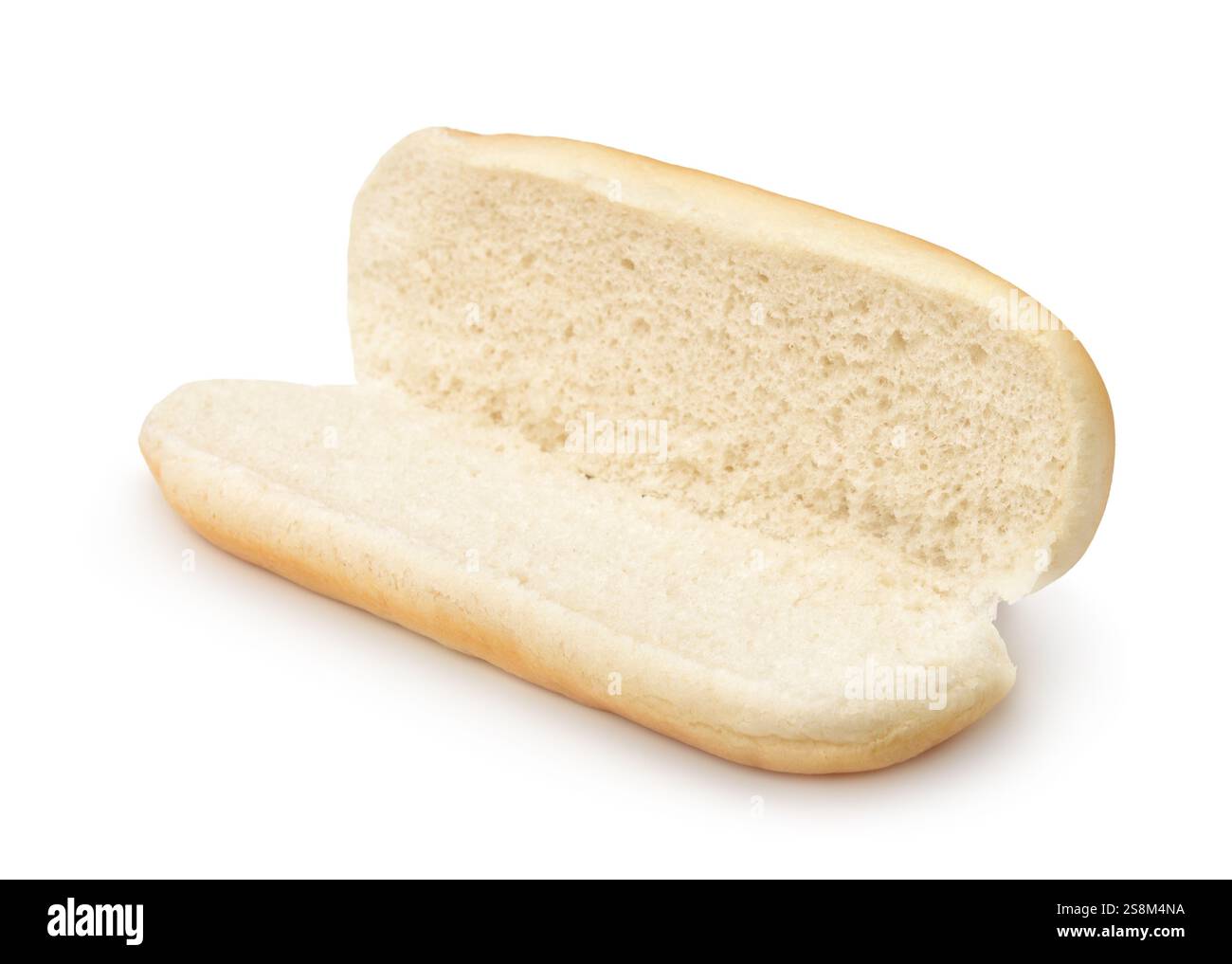 Splitted empty hot dog bun isolated on white Stock Photo - Alamy