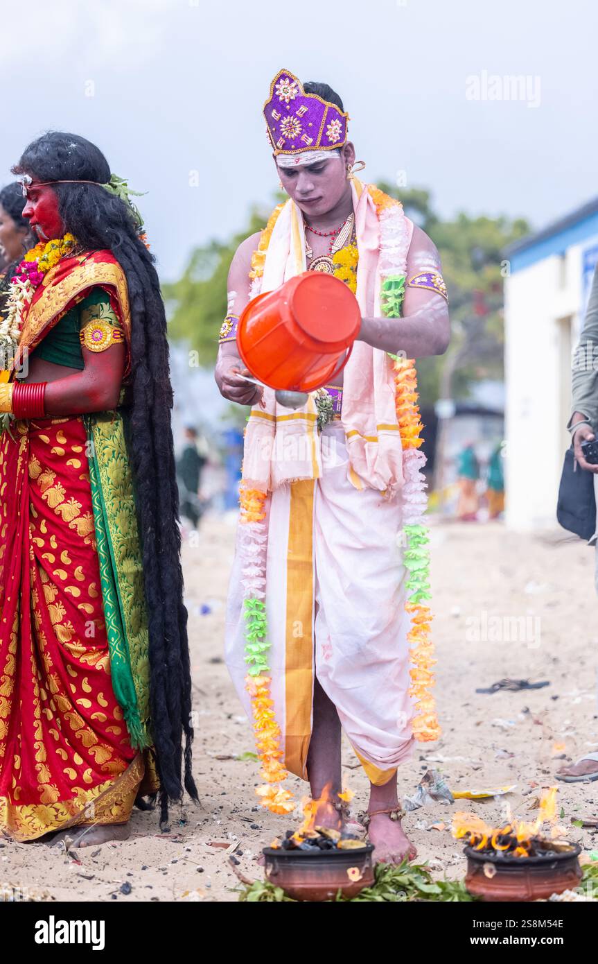 Kulasai, Portrait of indian hindu devotee with painted face and dressed ...