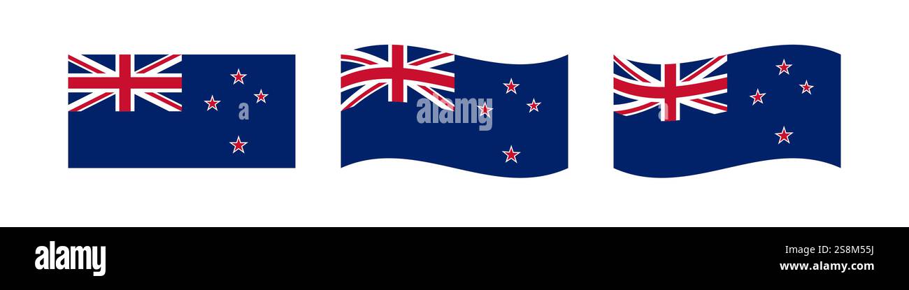 Set of classic and waving flags of New Zealand. Design elements. Clip ...