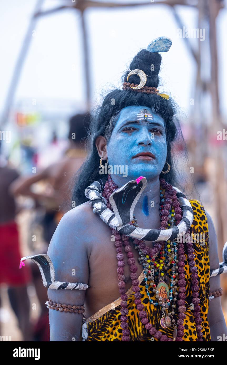 Kulasai, Portrait of indian hindu devotee with painted face and dressed ...