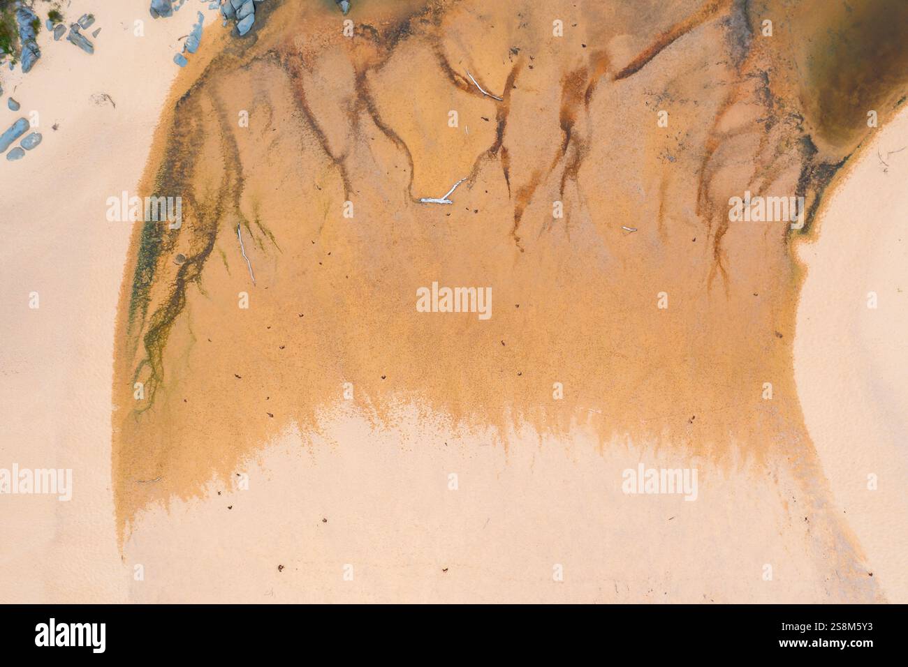 Aerial view of sand bar patterns at the mouth of Coila Creek at Tuross ...