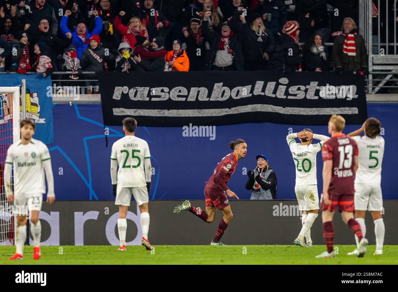 Leipzig, Germany. 22nd Jan, 2025. Yussuf Poulsen (9) of RB Leipzig ...